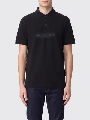 Palm Angels Cotton Polo Shirt With Ribbed Collar And Contrasting Logo - Black