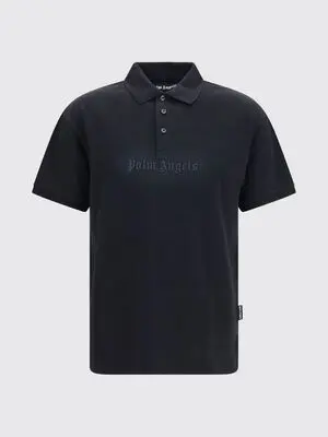 Palm Angels Cotton Polo Shirt With Ribbed Collar And Contrasting Logo - Black
