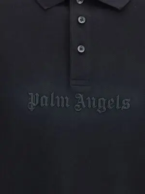 Palm Angels Cotton Polo Shirt With Ribbed Collar And Contrasting Logo - Black