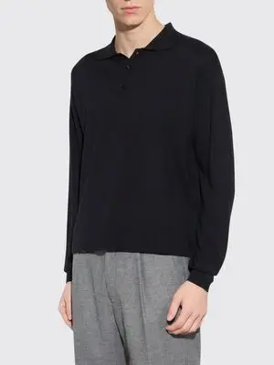 PAOLO PECORA Long-sleeved Knitted Cotton Polo Shirt With Three-button Placket