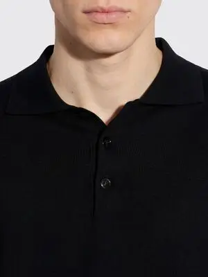 PAOLO PECORA Long-sleeved Knitted Cotton Polo Shirt With Three-button Placket