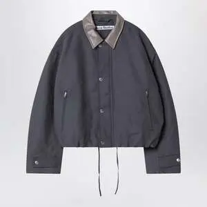 Acne Studios Organic Cotton Satin Bomber Jacket With Leather Collar