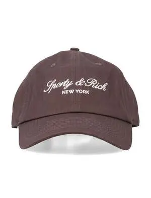 Sporty & Rich Embroidered Cotton Baseball Cap - Marrone