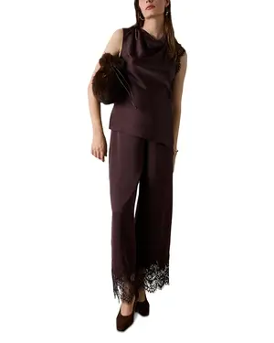 Whistles Lace Trim Asymmetrical Satin Top