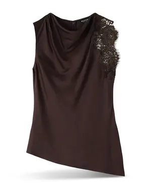 Whistles Lace Trim Asymmetrical Satin Top