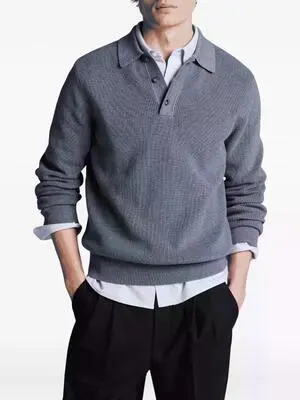 Vince Heirloom Shaker Ribbed-knit Polo - Grey