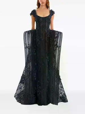 GEMY MAALOUF Floral-embroidered Cap-sleeve Gown