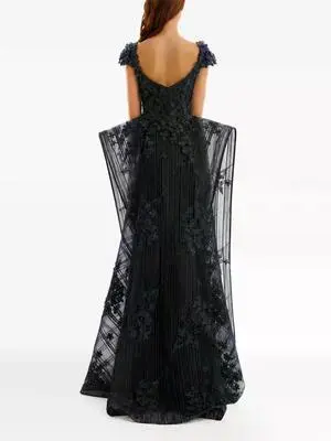GEMY MAALOUF Floral-embroidered Cap-sleeve Gown