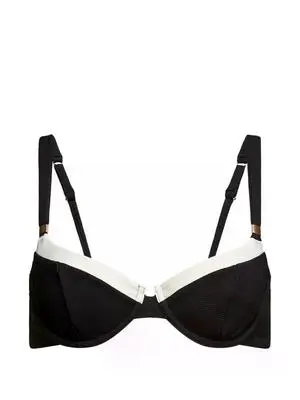 Karl Lagerfeld Ribbed-knit Signature-charm Bikini Top - Black