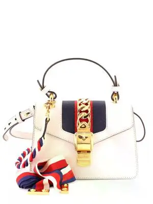 Gucci Sylvie Top Handle Bag Leather Mini Satchel - White