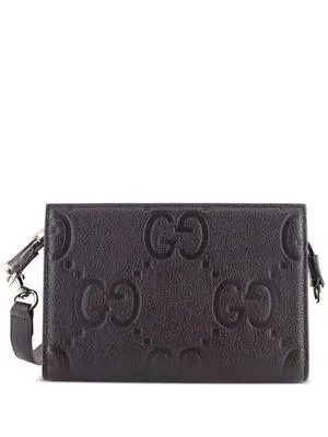 Gucci Zip Crossbody Bag Jumbo Gg Embossed Leather Shoulder Bag - Black