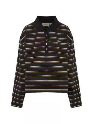 GESTUZ Gzpilova Striped Embroidered-logo Polo Shirt - Black