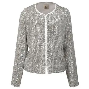 SMART AND JOY Rhinestone Jacket With A Round Neckline - Silver