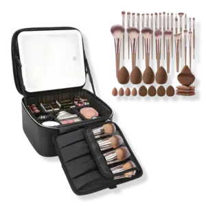 COSMOGLO Makeup Case With Brush & Sponge Set - Black