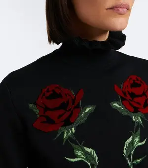 Blumarine Embroidered Ruffled Virgin Wool Sweater