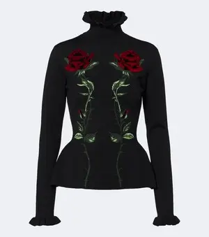 Blumarine Embroidered Ruffled Virgin Wool Sweater - Multicoloured