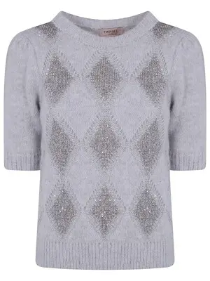 TWINSET Sweater Round Neck Short Sleeves - Gray