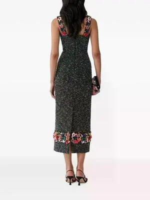 Carolina Herrera Floral-embroidered Tweed Midi Dress