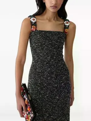 Carolina Herrera Floral-embroidered Tweed Midi Dress