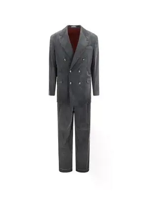 Brunello Cucinelli Frosted Cotton Corduroy One-and-a-half Breasted Tailor Blazer With Metal Buttons - Grey