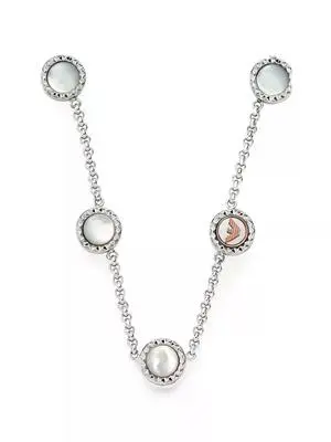 Emporio Armani Mother-of-pearl Logo-plaque Necklace - Silver