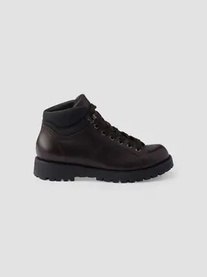 Prada Lace-up Leather And Re-nylon Booties - Brown