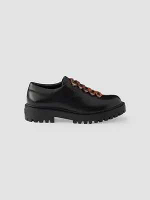 Prada Aged Leather Lace-up Shoes Black