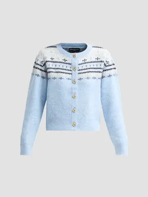 Generation Love Hilda Fair Isle Cardigan - Light Blue Multi