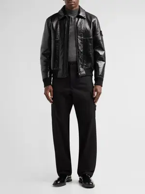 Stone Island Leather Bomber Jacket