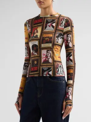 Alice + Olivia Delaina Printed Long-sleeve Crewneck Top