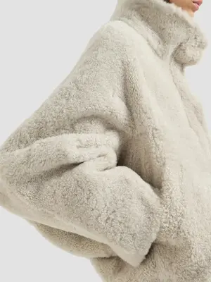 Brunello Cucinelli Fuzzy Shearling Outerwear Coat With Monili