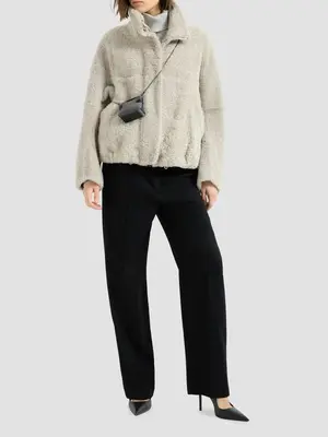 Brunello Cucinelli Fuzzy Shearling Outerwear Coat With Monili