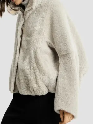 Brunello Cucinelli Fuzzy Shearling Outerwear Coat With Monili