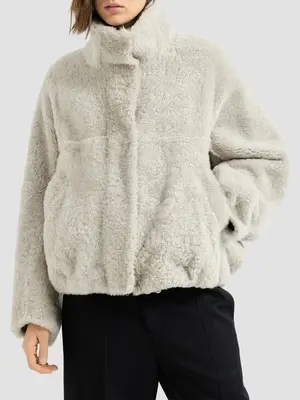 Brunello Cucinelli Fuzzy Shearling Outerwear Coat With Monili