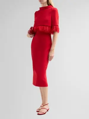Badgley Mischka Layered Feather-trim Cocktail Dress