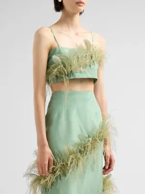 Azeeza Walton Feather-trimmed Top