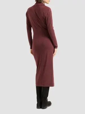 Brunello Cucinelli Techno Wool Jersey Dress With Draping And Monili