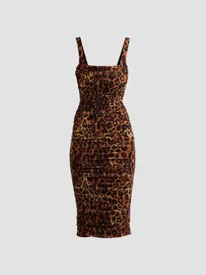 L'Agence Anya Leopard-print Shirred Midi Dress