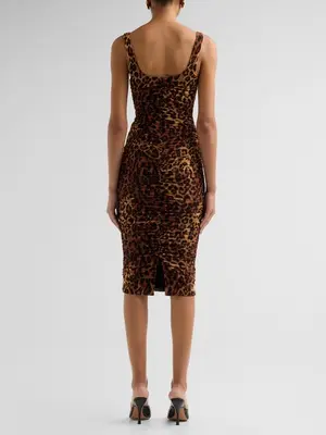 L'Agence Anya Leopard-print Shirred Midi Dress