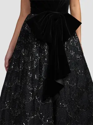 Mac Duggal Sequined Strapless Velvet-bow Midi Dress