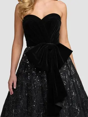 Mac Duggal Sequined Strapless Velvet-bow Midi Dress