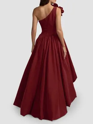 Mac Duggal 3d Flower Faille One-shoulder High-low Gown