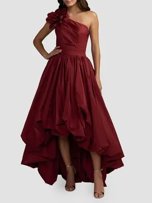 Mac Duggal 3d Flower Faille One-shoulder High-low Gown