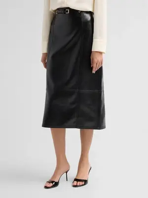MILLY Nico Faux-leather Midi Skirt