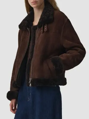 Simkhai Cassia Shearling-trim Suede Crop Jacket
