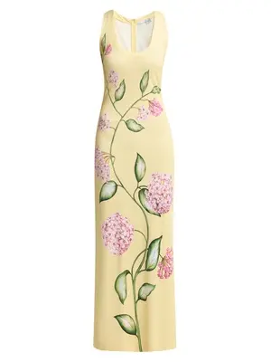 Oscar De La Renta Porcelain Flower Jersey Gown