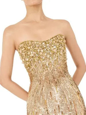 Jenny Packham Cesonia Embellished Strapless Column Gown