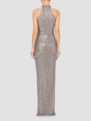 Jenny Packham Whisper Sequin-embellished Halter Gown