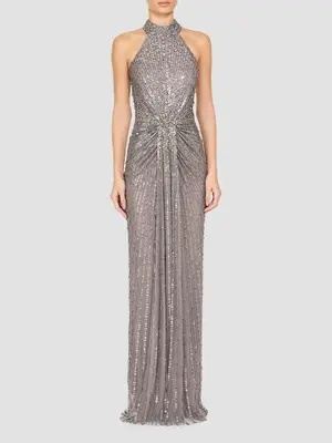 Jenny Packham Whisper Sequin-embellished Halter Gown