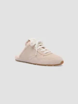 STUART WEITZMAN Bond Suede & Shearling Lace-up Mules